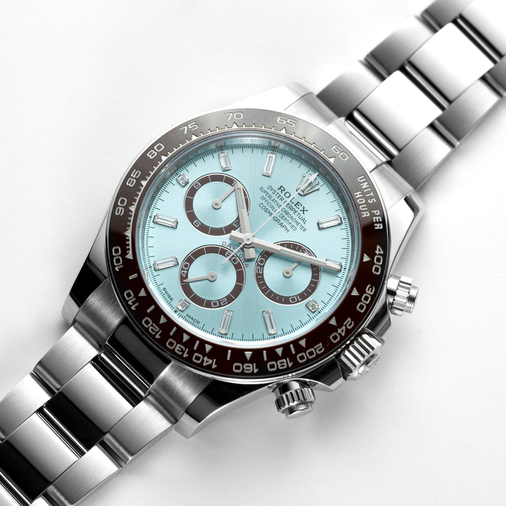 Rolex Daytona Open-Case Back, 126506, Ice Blue Baguette Dial & Onaro
