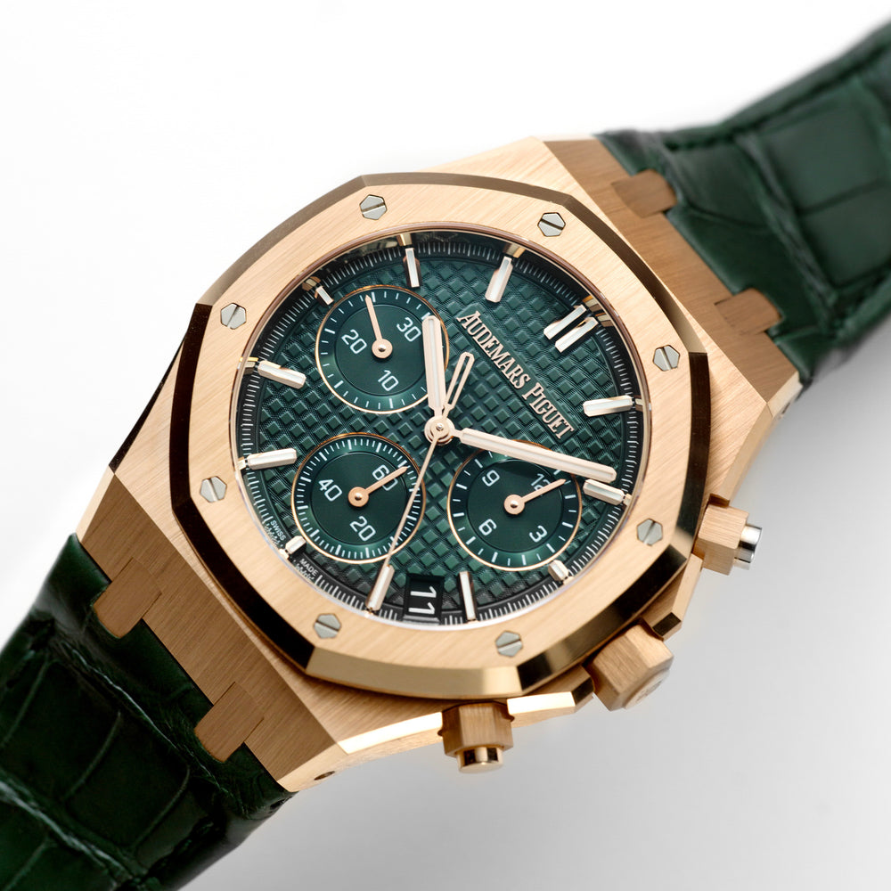 Audemars Piguet Gold Royal Oak Chronograph, 26240OR, Green Dial & Onaro